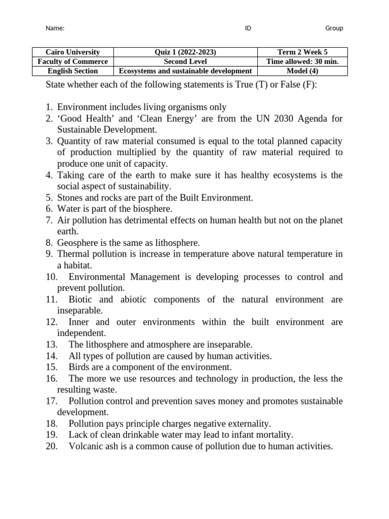 Quiz 1 Model 4 | PDF