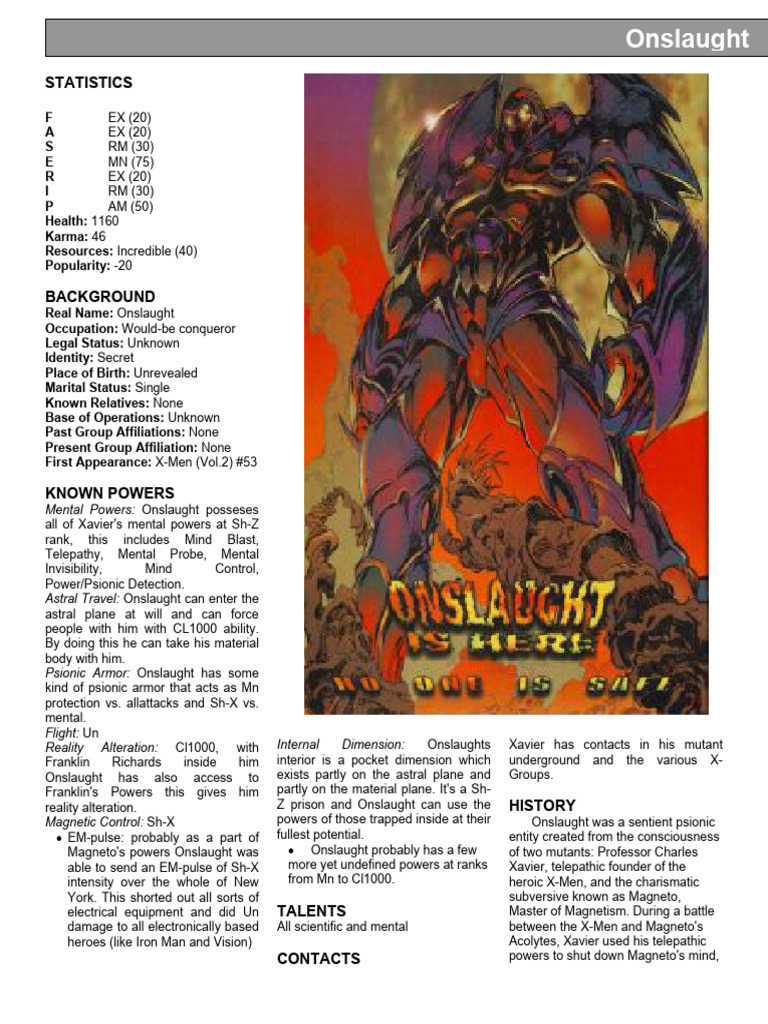 Marvel Super Heroes - Characters update - Onslaught | PDF | Marvel ...