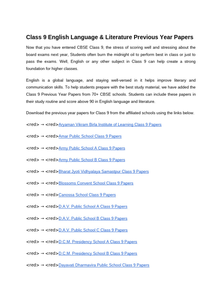 English Language & Literature Annual Papers | PDF | Schools