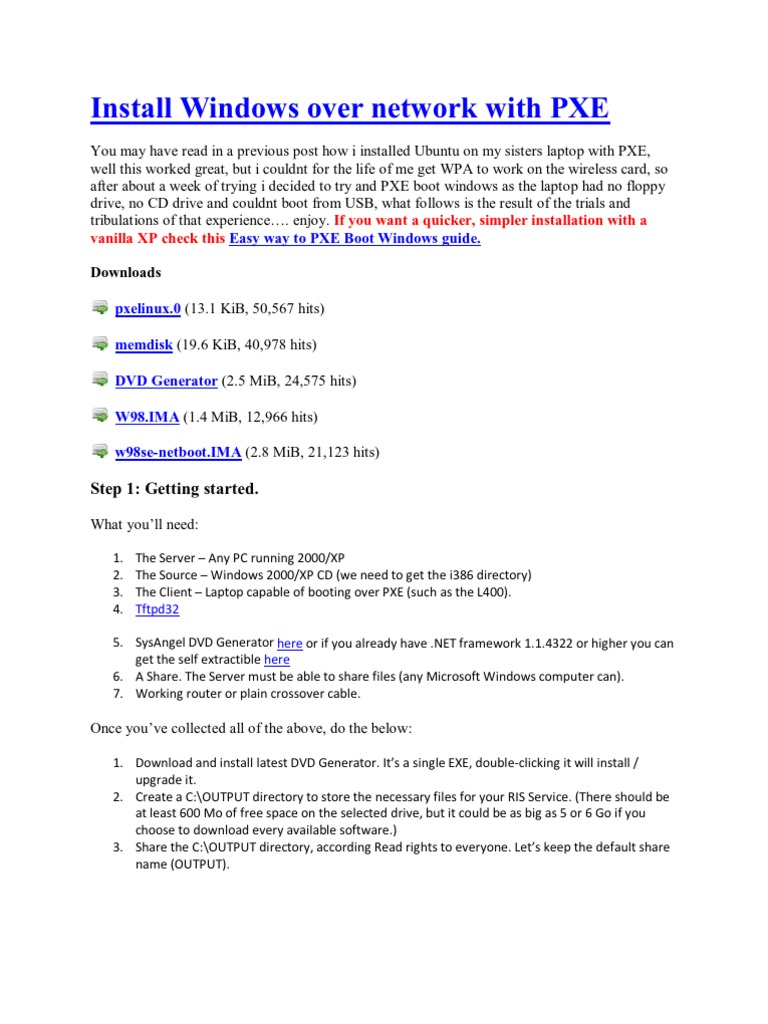 PXE Network Boot for Windows Installation | PDF | Microsoft Windows ...