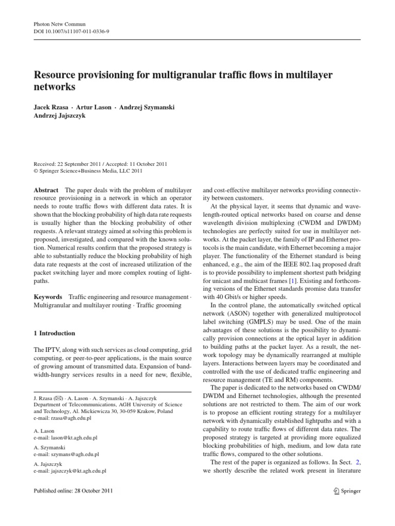 Resource Provisioning For Multigranular Traffic Flows in Multilayer ...