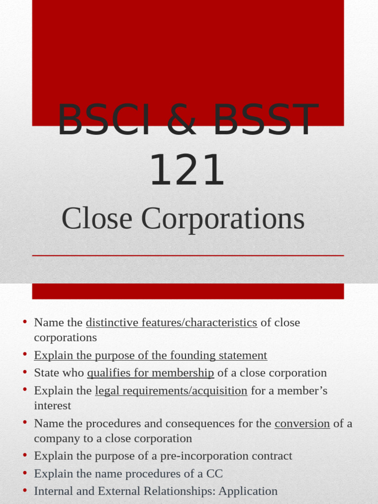 BSCI BSST - Close Corporations | PDF | Partnership | Interest