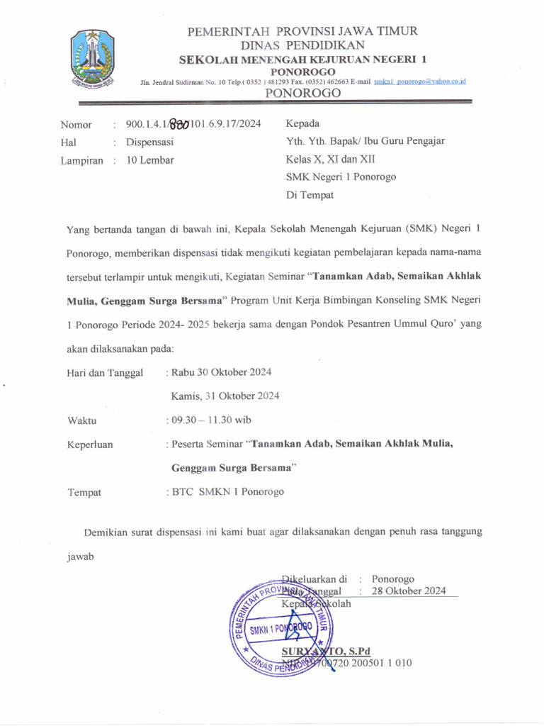 Surat Dispen Siswa | PDF