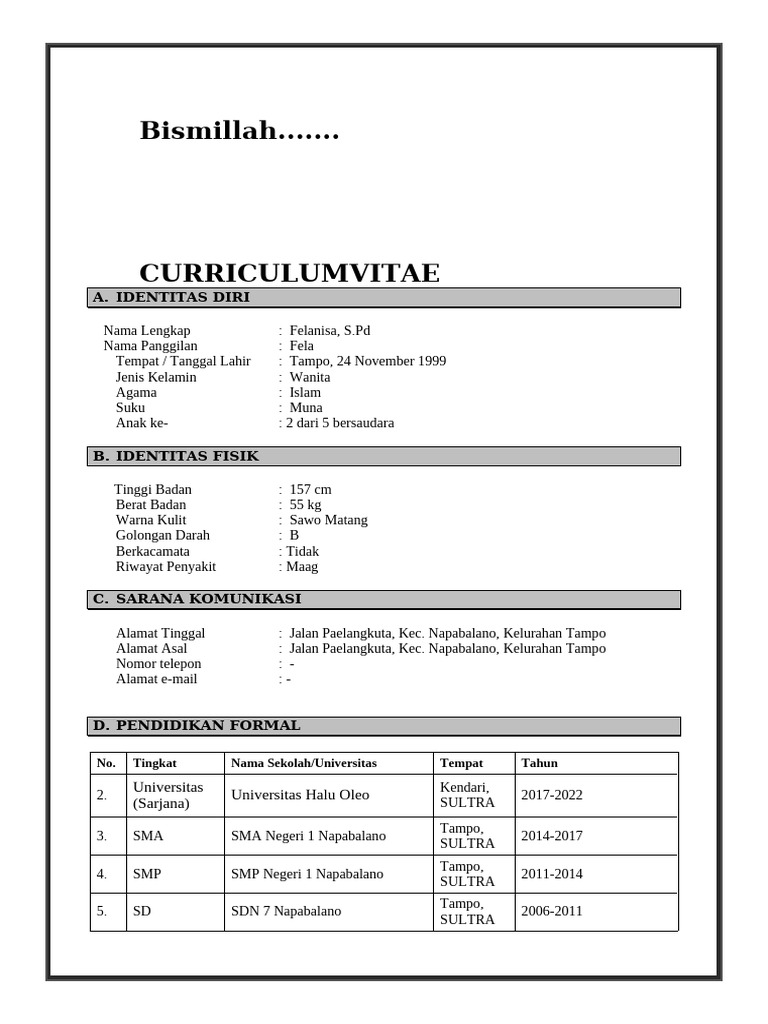 Contoh CV Ta'aruf | PDF