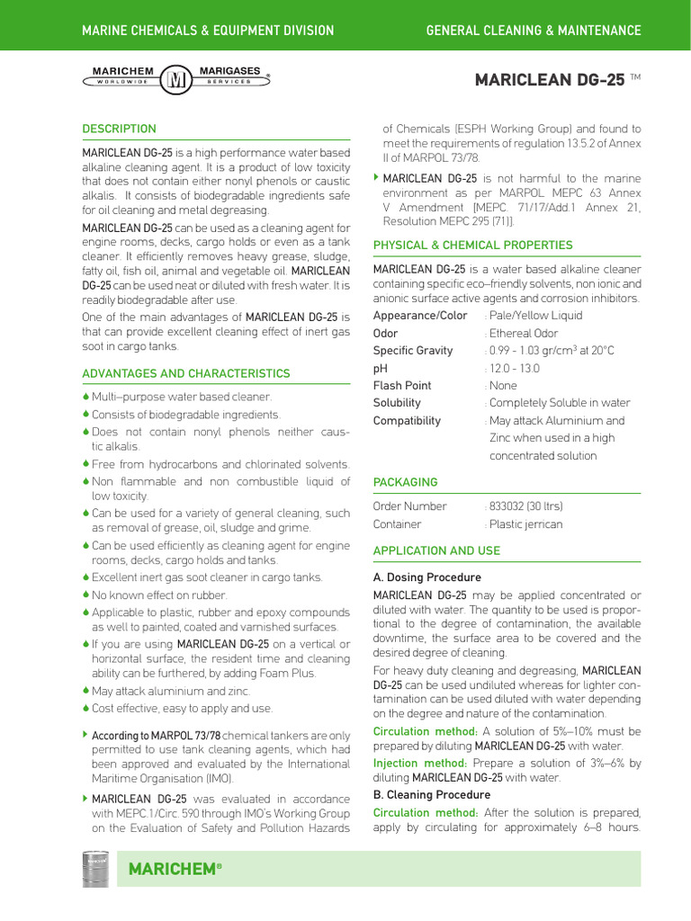 Mariclean Dg 25 | PDF | Water | Corrosion