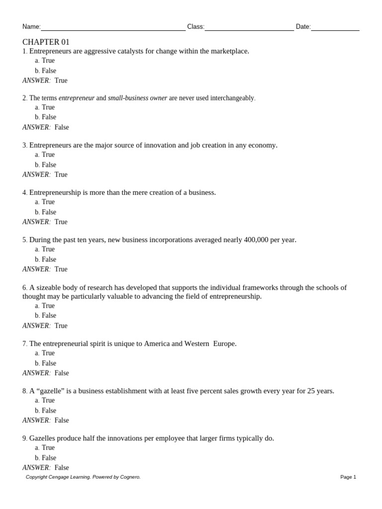 Sample-Test Bank Entrepreneurship Theory Process Practice 4th 4E 2 ...