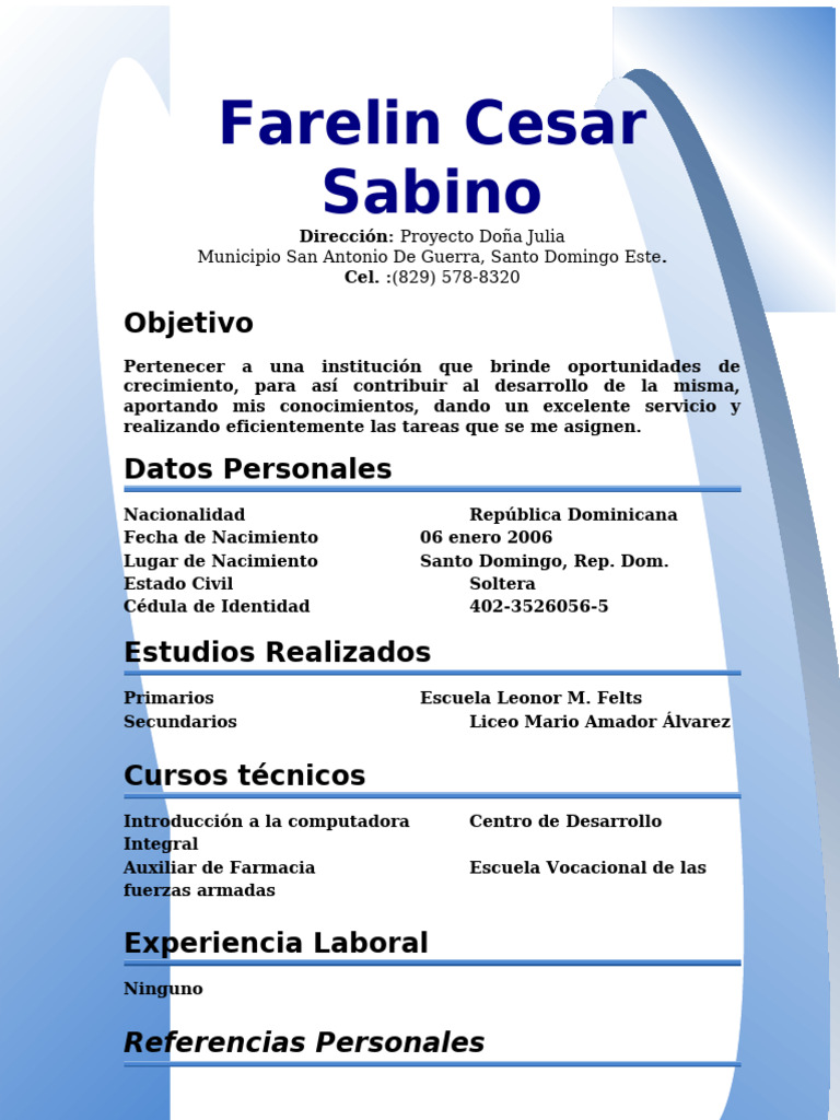Curriculum de Farelin Cesar Sabino | PDF | Crecimiento personal y profesional