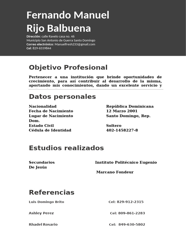 Fernando Manuel Rijo Balbuena: Objetivo Profesional | PDF | Crecimiento ...
