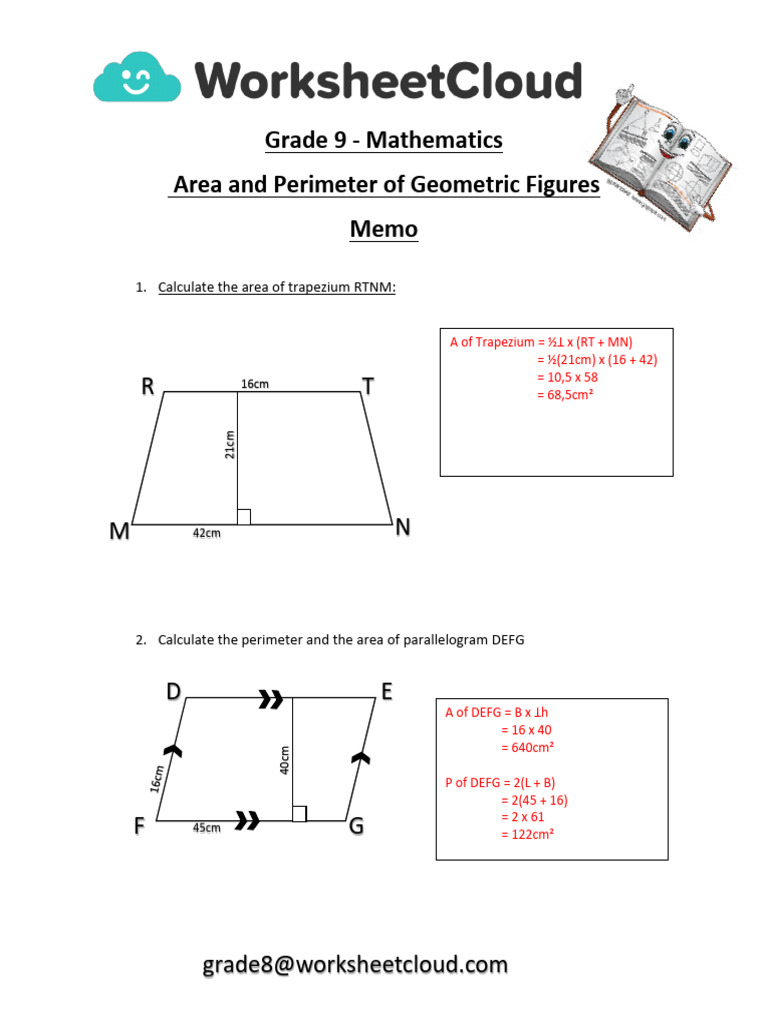 WSC Gr9 Maths Perimeter and Area of Geometric Figures Memo (1) | PDF ...