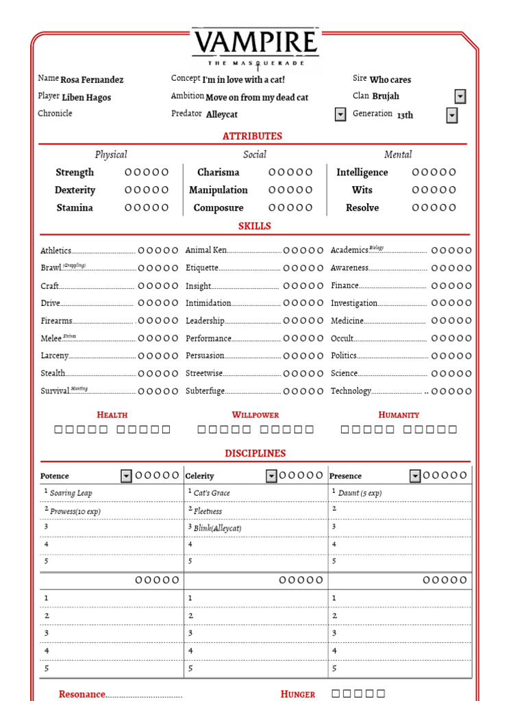 Charsheet - v5 Own Formfillable | PDF