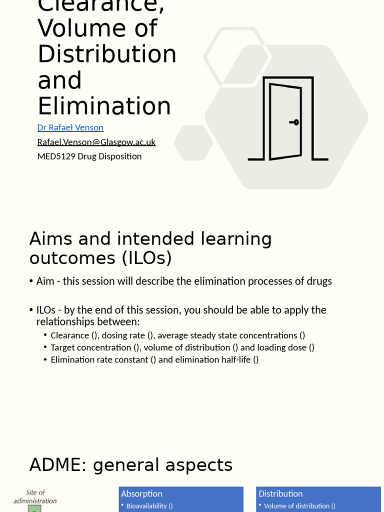Clearance, Volume of Distribution, and Constant Rate of Elimination ...