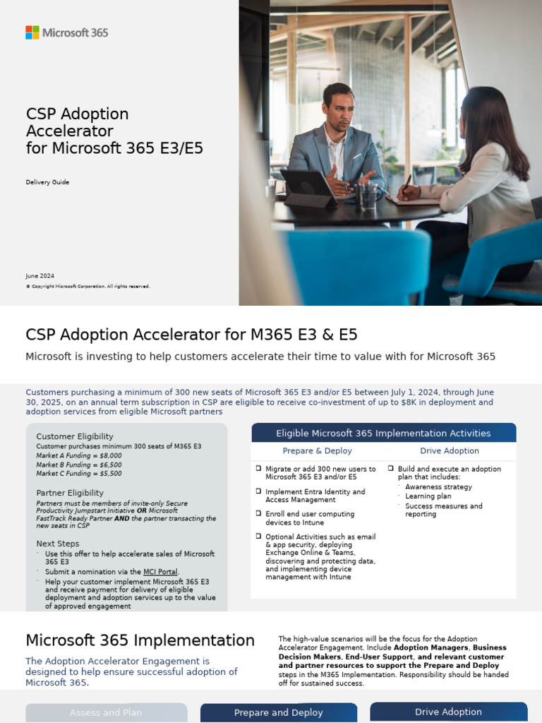 CSP Adoption Accelerator For M365 E3 E5 Delivery Guide | PDF | User (Computing) | Active Directory