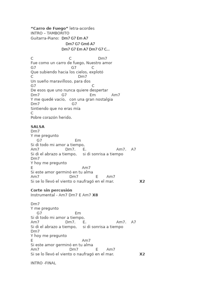 Carro de Fuego Letra y Acordes | PDF