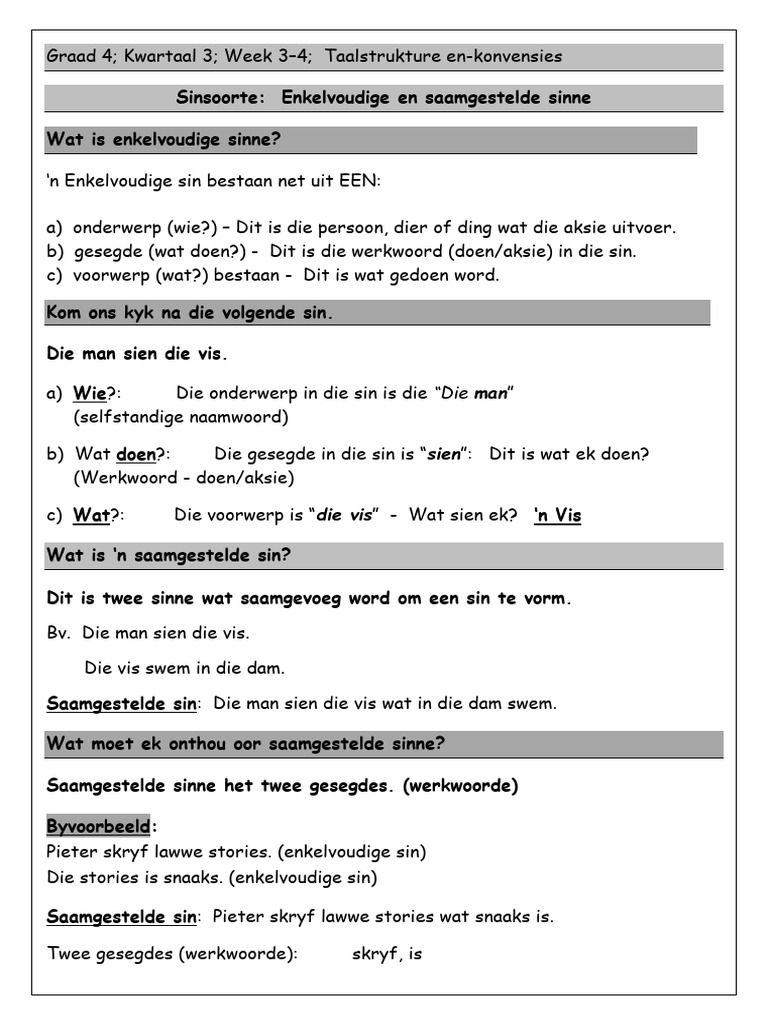Gr 4 Kw 3 Saamgestelde Sinne Youtube | PDF