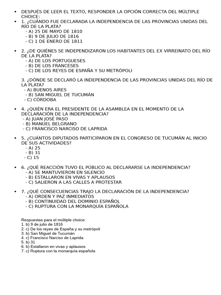 Multiple Choice 9 de Julio | PDF | Viajes y turismo