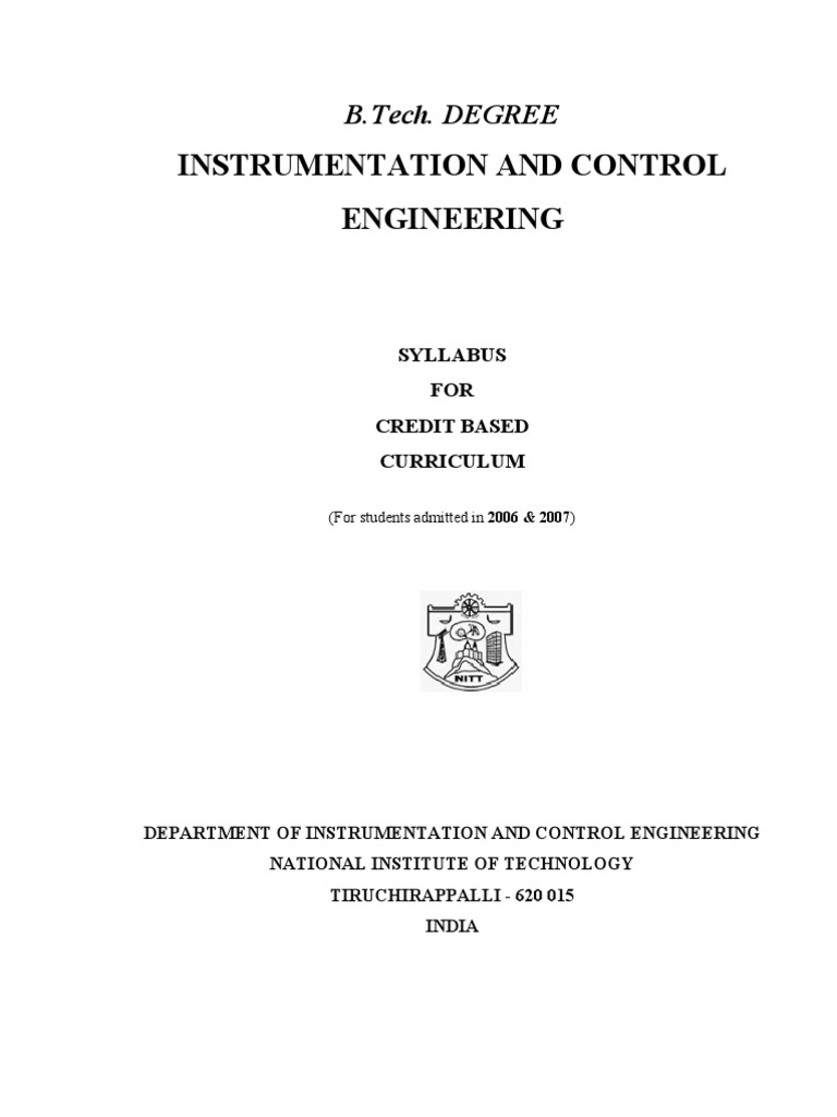 Syllabus for Bachelor of Technology Degree in Instrumentation and ...