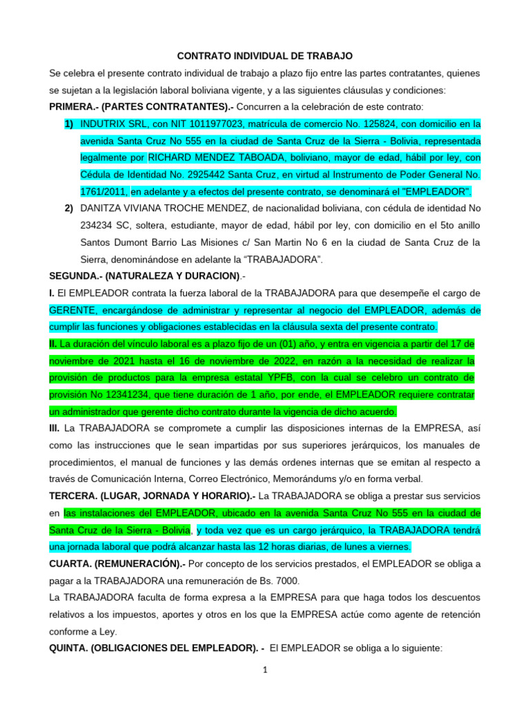Contrato Laboral | PDF | Derecho laboral | Documento de identidad