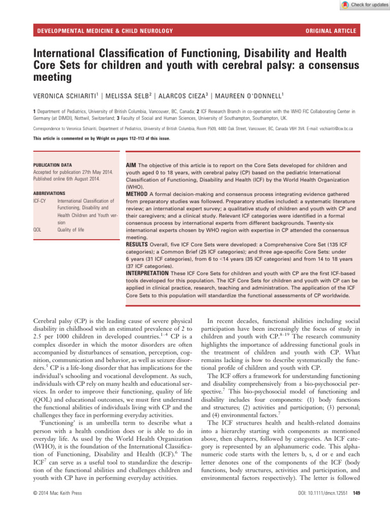 International Classification of Functioning, Disability and Health Core ...