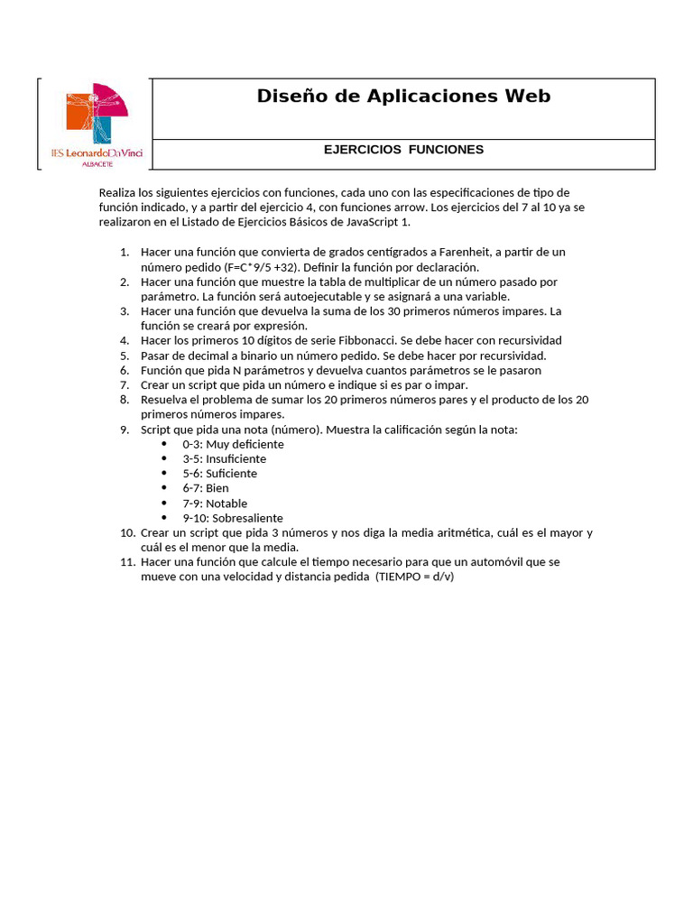 Ejercicios de Funciones en JavaScript | PDF