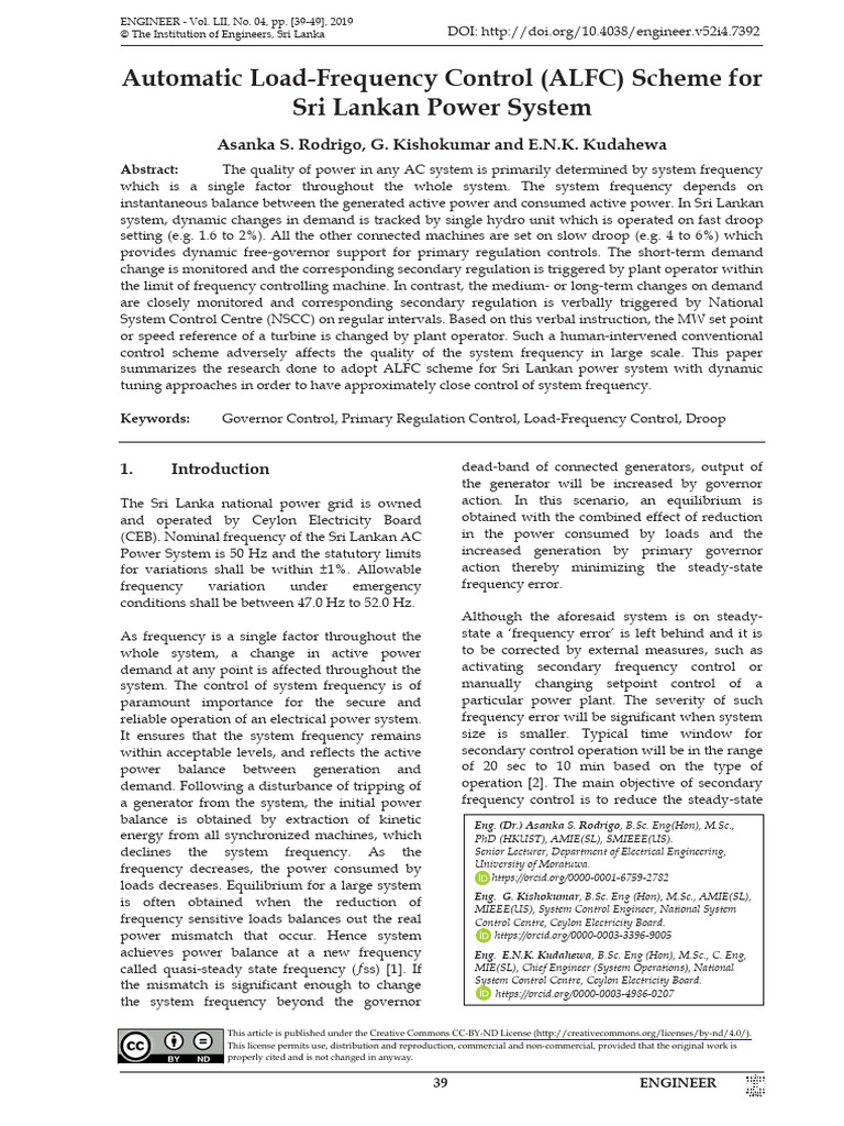 ALFC Sri Lankan Power System | PDF | System | Electrical Grid