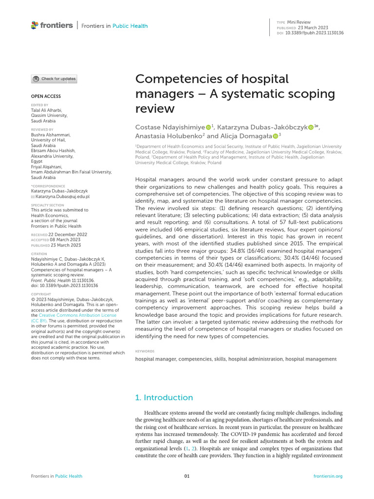 Competencies of Hospital Managers - SR | PDF | Science
