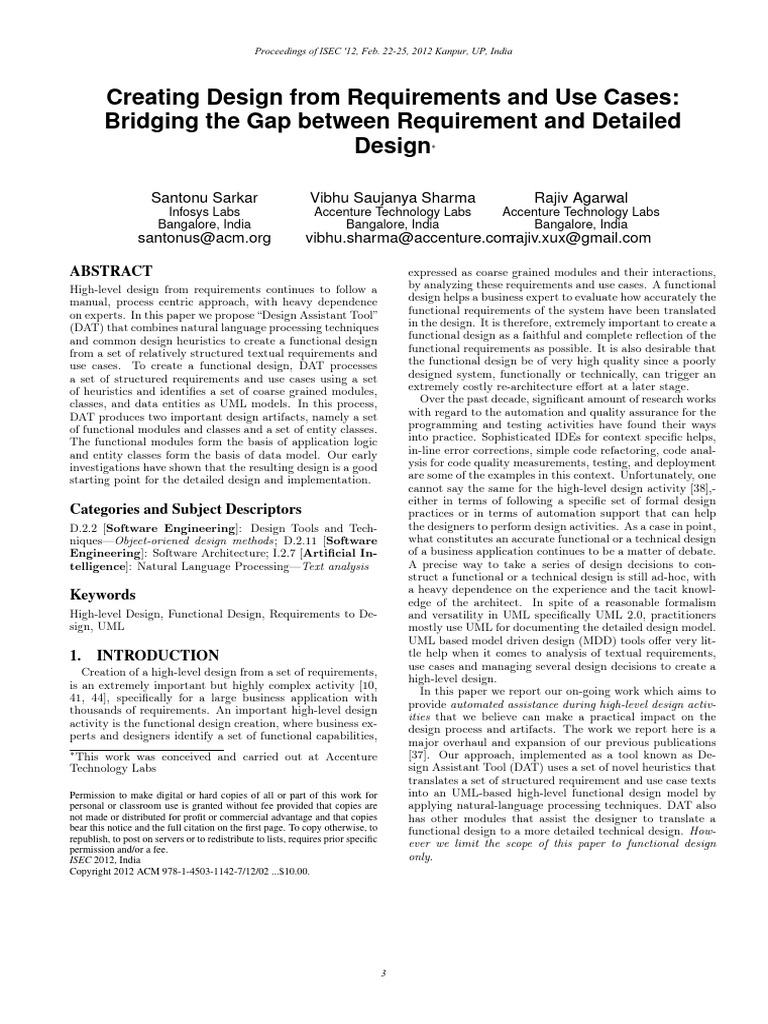 Creating Design From Requirements and Use Cases Bridging The Gap Between Requirement and ...