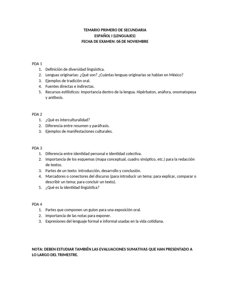 Temario Primero de Secundaria | PDF