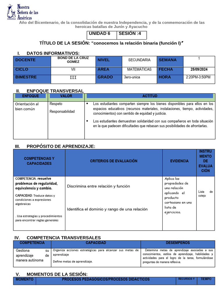 Sesión (6) 04 - 3° Sec - Mat | PDF | Aprendizaje | Evaluación