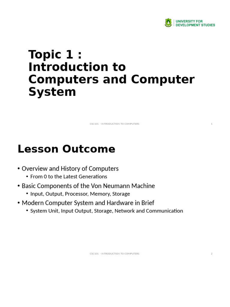 CSC101 Introduction To Computers | PDF | Central Processing Unit | Computer Hardware