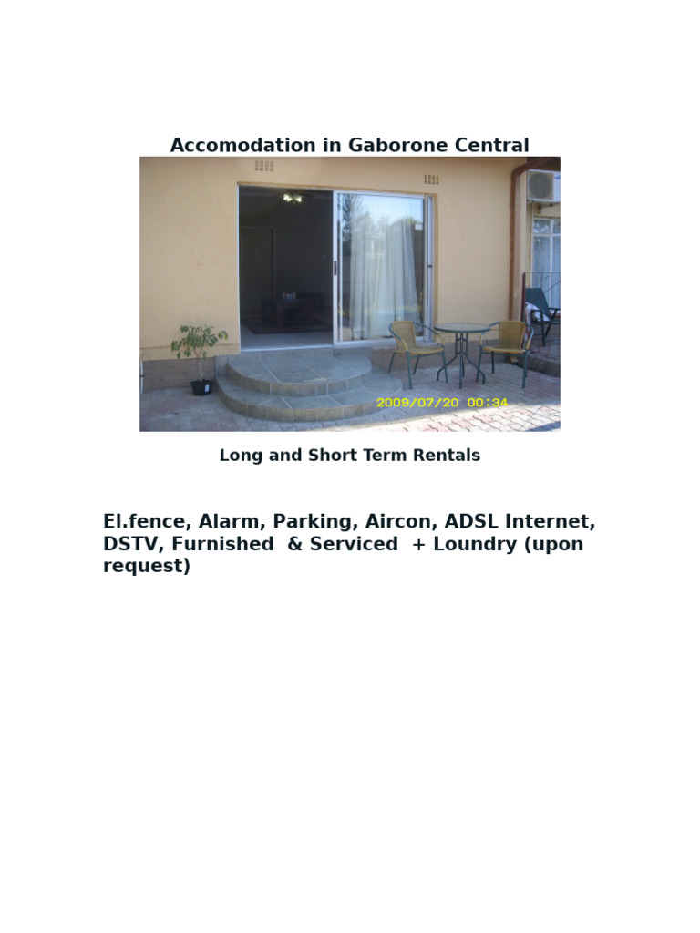 Accomodation in Gaborone Central | PDF