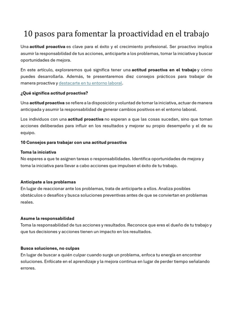 10 Pasos Para Fomentar La Proactividad en El Trabajo | PDF | Cognición ... 10 Pasos Para Fomentar La Proactividad en El Trabajo | PDF | Cognición ...