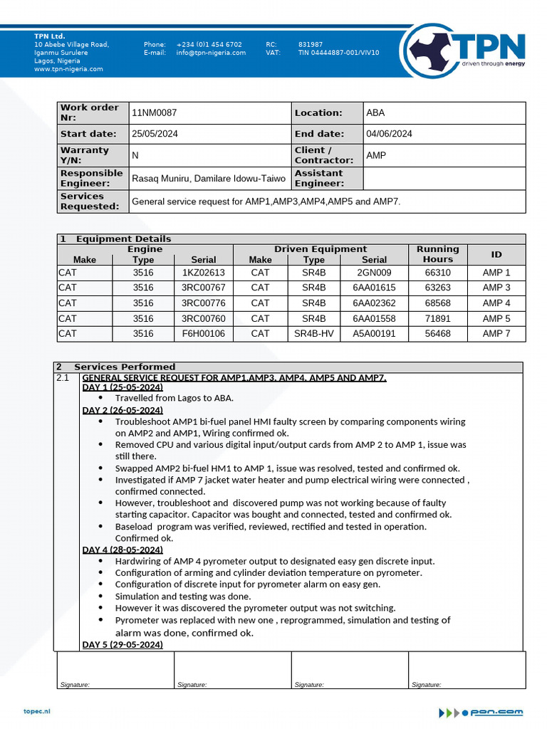 General Service Report for AMP Equipment | PDF | Amplifier | Electrical ...