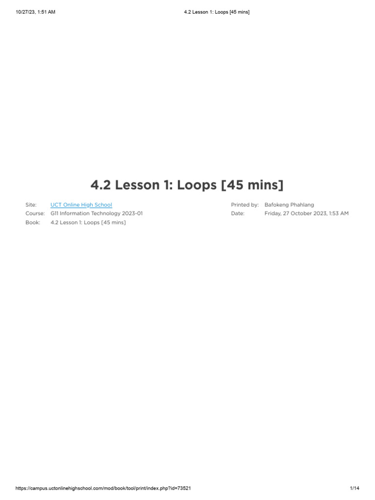 4.2 Lesson 1 - Loops (45 Mins) | PDF | Control Flow | Computer Science