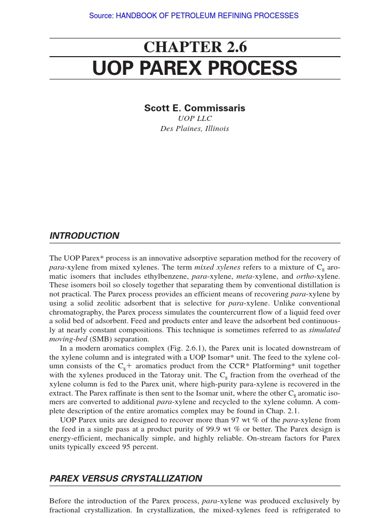 Uop Parex Process: Scott E. Commissaris | PDF | Distillation | Adsorption