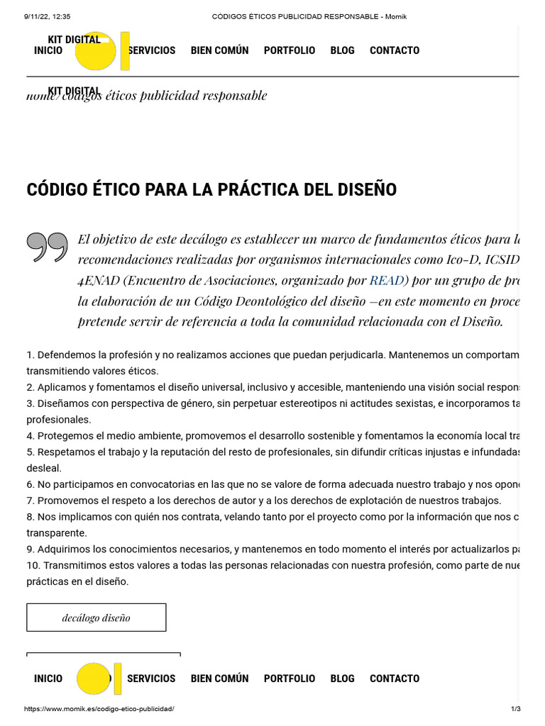 Ejemplos - CÓDIGOS ÉTICOS PUBLICIDAD RESPONSABLE - Momik | PDF ...