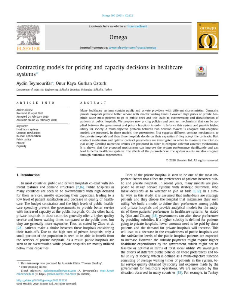 Contracting Models For Pricing and Capacity Decisions in Healthcare ...