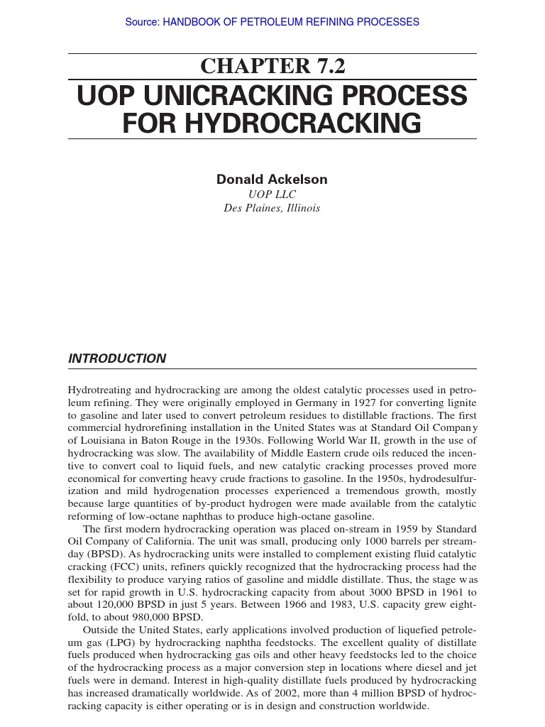 Uop Unicracking Process For Hydrocracking: Donald Ackelson | PDF ...