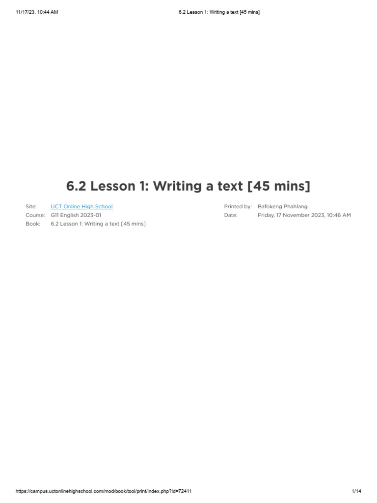 6.2 Lesson 1 - Writing A Text (45 Mins) | PDF | Human Communication ...