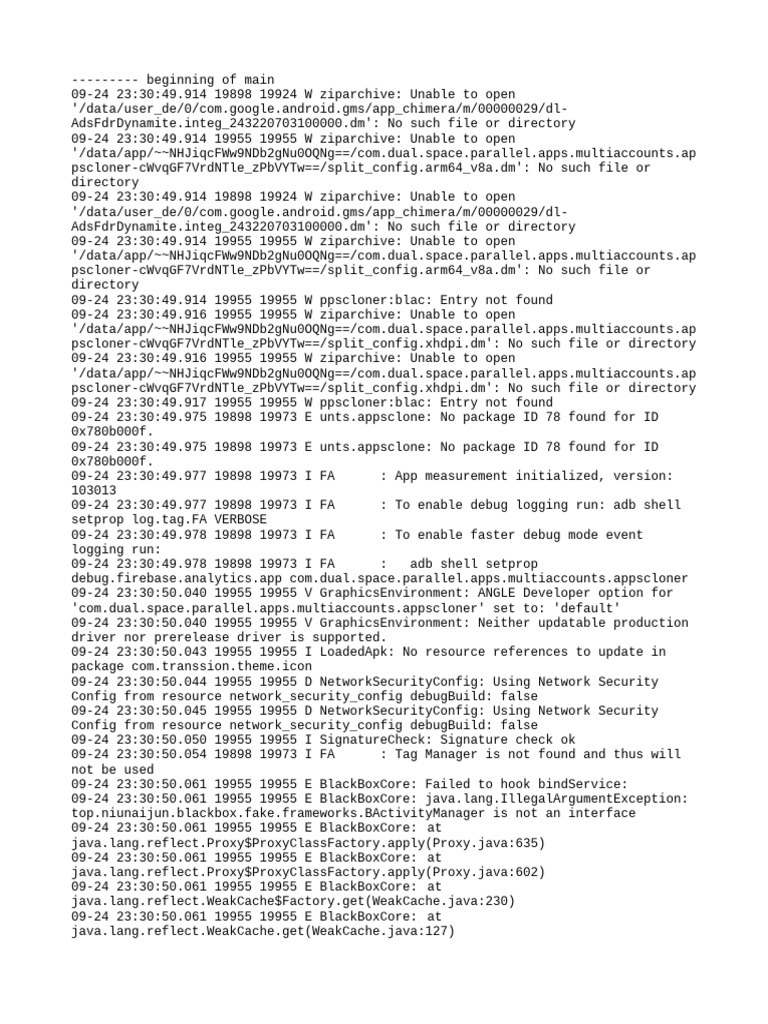 Com - Dual.space - Parallel.apps - Multiaccounts.appscloner Logcat | PDF | Android (Operating ...