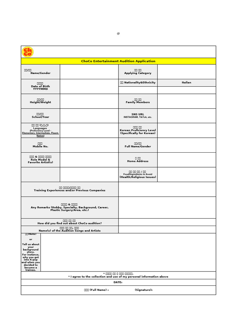 ChoCo Entertainment Audition Application-1 | PDF