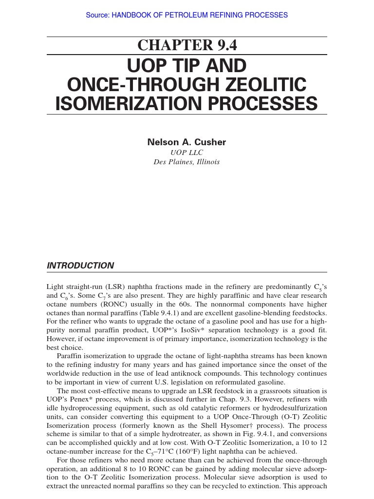 Uop Tip and Once-Through Zeolitic Isomerization Processes: Nelson A ...