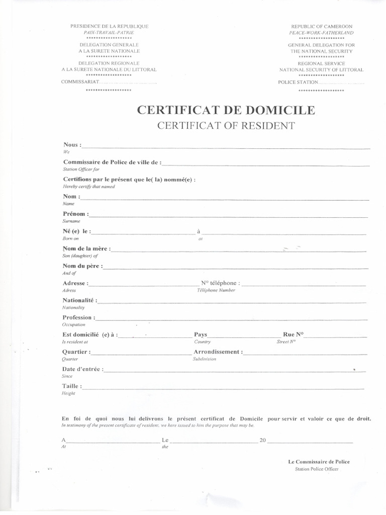 Certificat de Domicile Nouveau | PDF