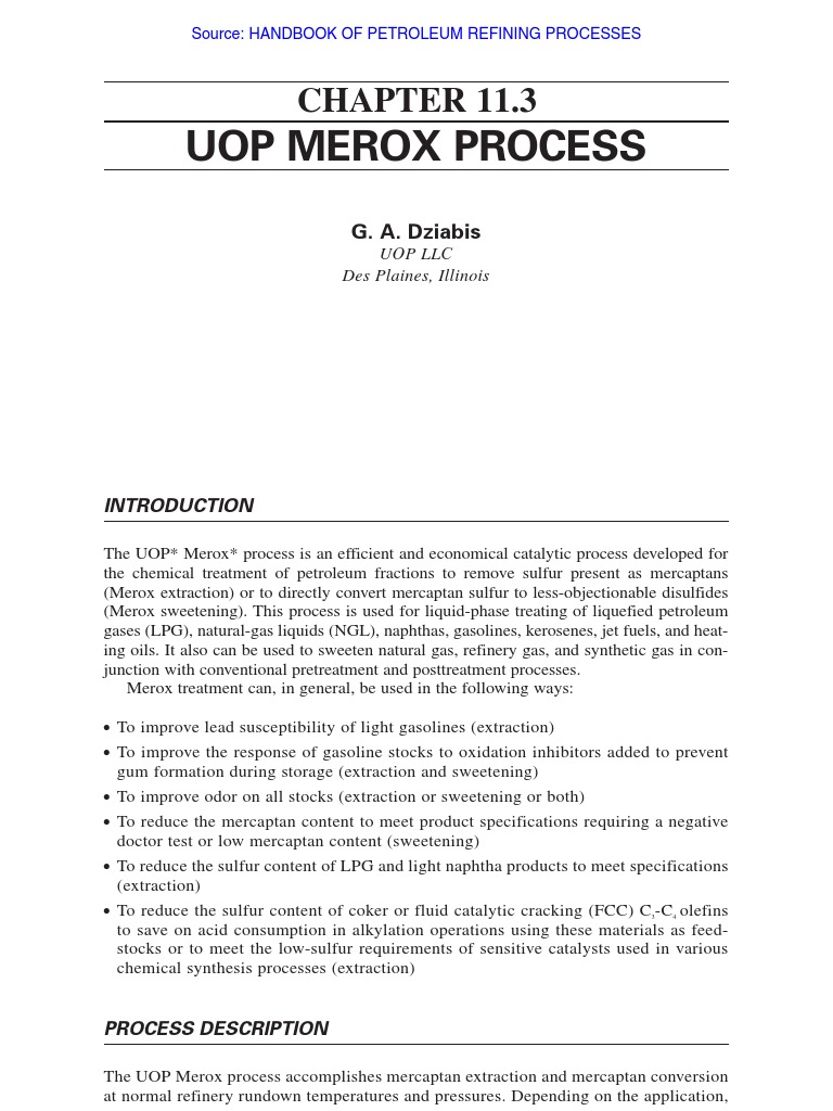 Uop Merox Process: G. A. Dziabis | PDF | Fuels | Physical Sciences