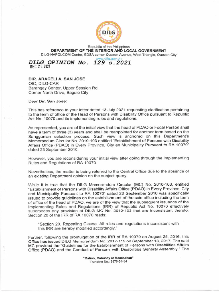 Dilg Opinion On PDAO Officer | PDF | Finance & Money Management