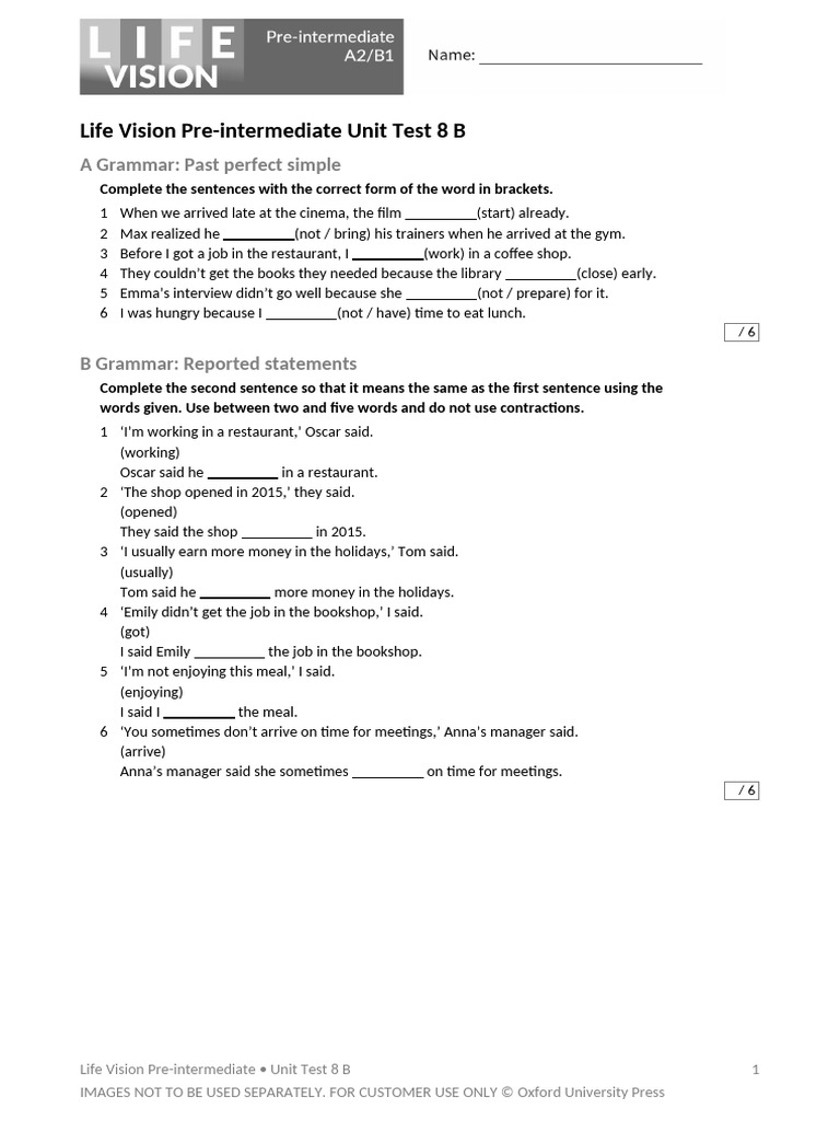 Life Vision A2-B1 - Unit 8 - Original - 2 Chamada | PDF | Vocabulary | Linguistics
