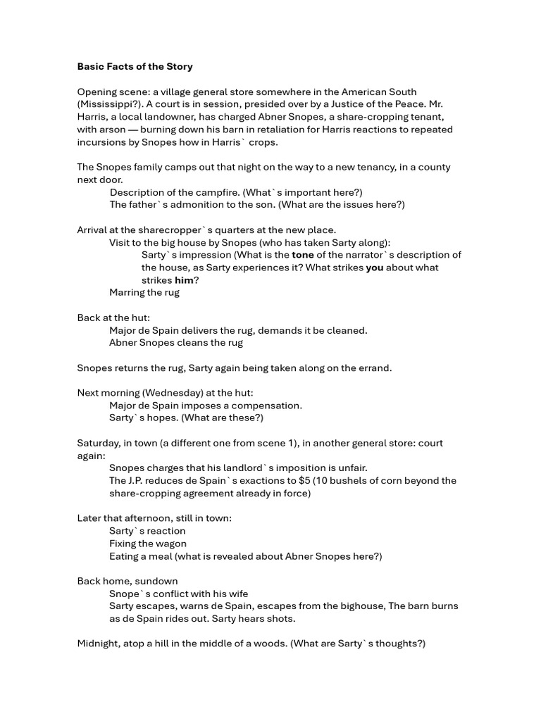 Basic Facts of The Story W. Faulkner | PDF