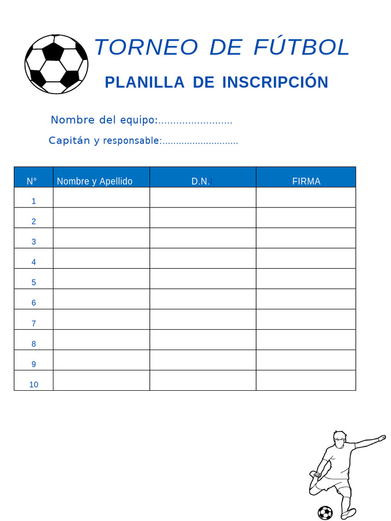 Formulario de Inscripción Torneo Fútbol | PDF | Deportes y actividades ...