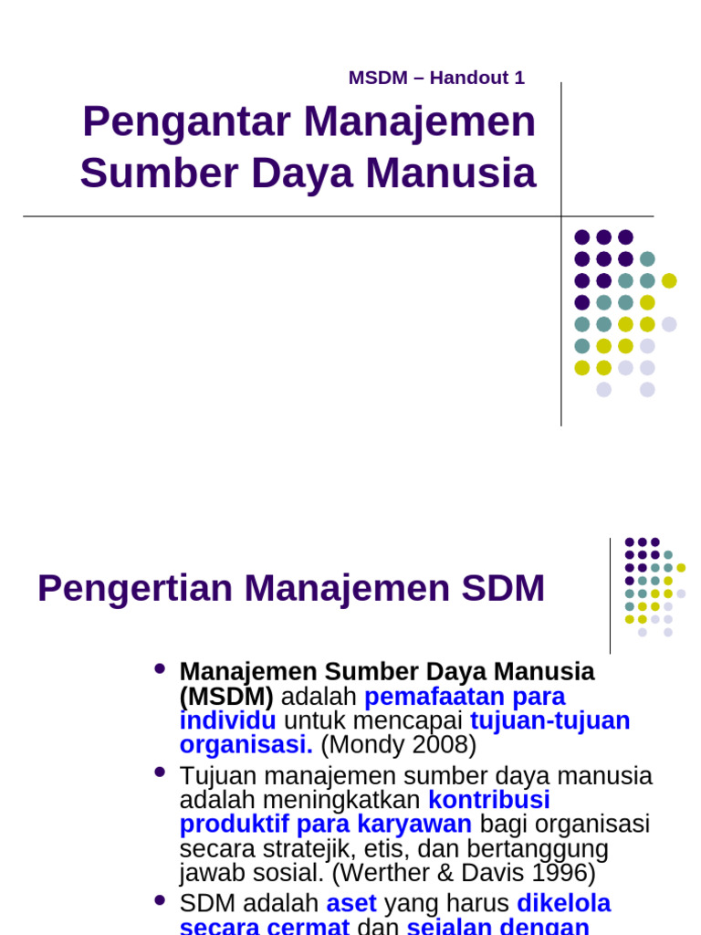 Handout 1 Pengantar Manajemen Sumber Daya Manusia | PDF