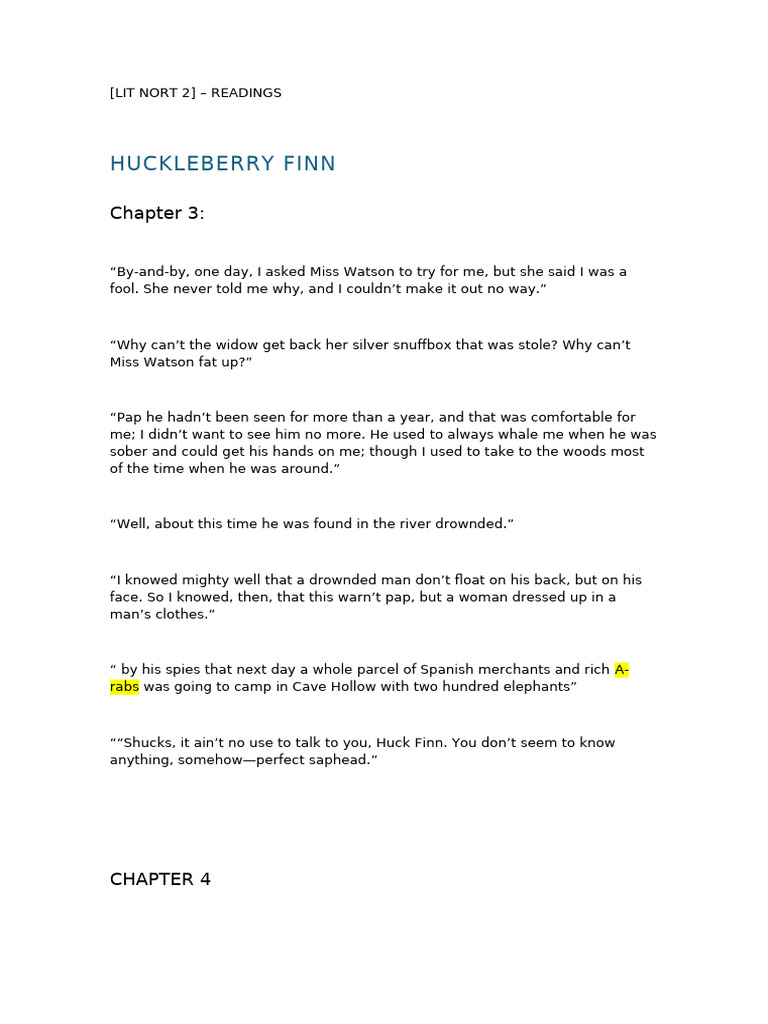 Readings (notes) | PDF | Huckleberry Finn