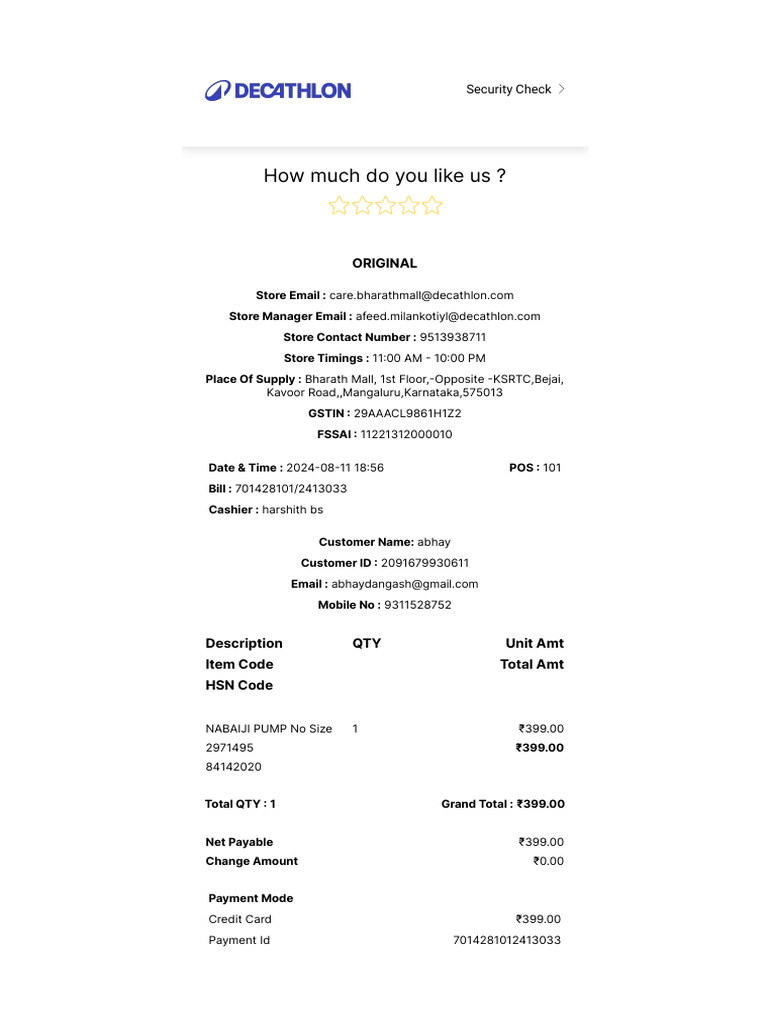 Decathlon Invoice for Nabaiji Pump | PDF